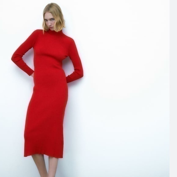 Zara | Dresses | Zara New Red Open Back Knit Midi Dress | Poshmark